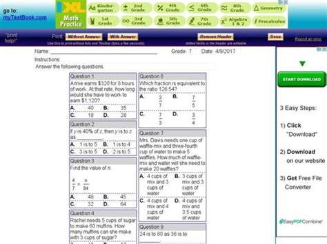 Ten Multiple Choice Rate Ratio And Proportion Problems Interactive For 7th Grade Lesson Planet