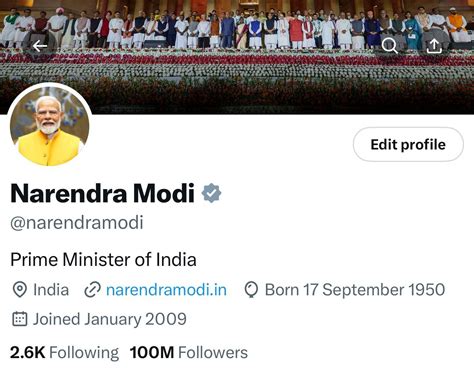 पीएम नरेंद्र मोदी के नाम नया रिकॉर्ड X पर पार किया 100 मिलियन