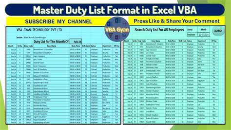 Master Duty List Format In Excel Vba Youtube