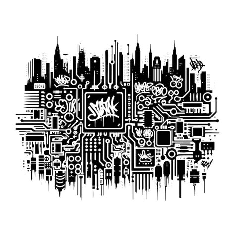 Circuit Board Silhouette Fill With Graffiti Tags Street Calligraphy