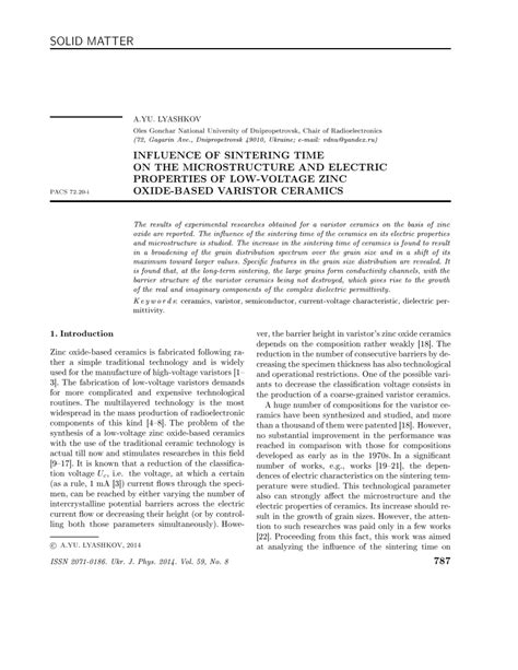 Pdf Influence Of Sintering Time On The Microstructure And Electric Properties Of Low Voltage