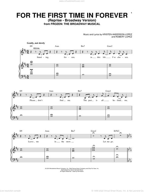 For The First Time In Forever Reprise From Frozen The Broadway Musical Sheet Music For