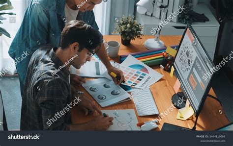 Top View Project Manager Looking Screen Stock Photo 2464119083