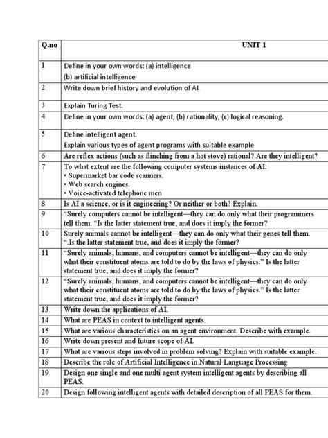 Ai Qbank Unit 1and2 Pdf Artificial Intelligence Intelligence Ai