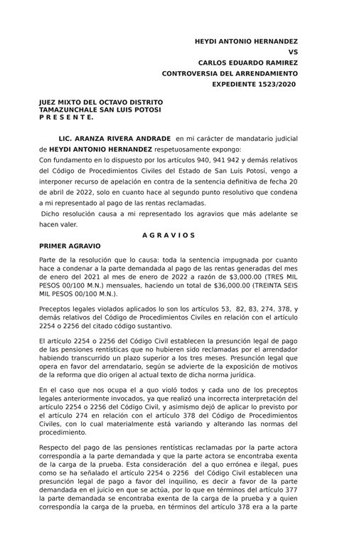 Recurso De Apelacion Modelo Heydi Antonio Hernandez Vs Carlos