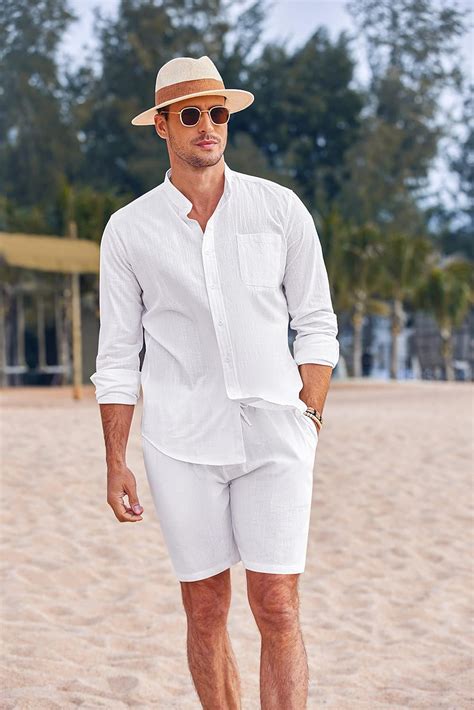 Coofandy Conjuntos De Lino Para Hombre 2 Piezas Camisa Con Botones