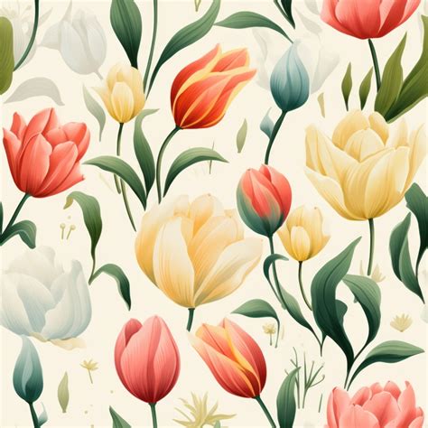 Tulip Watercolor Floral Print Seamless Pattern Design For Download
