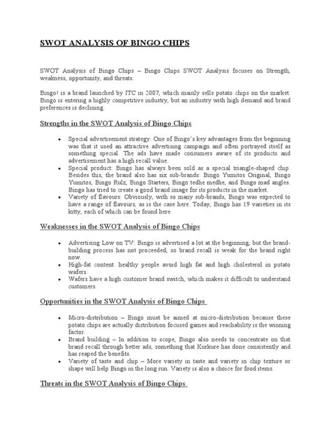 Swot Analysis Of Bingo Chips Pdf Brand Swot Analysis