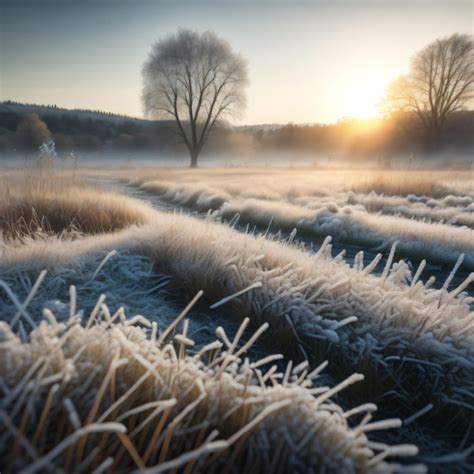 Premium Photo A Field With Frosted Trees And A Frosted Tree In The