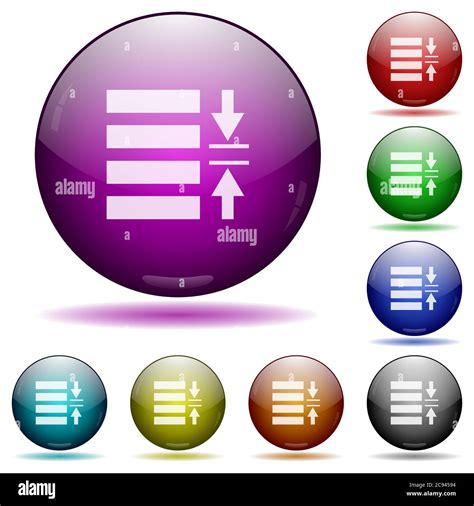 Adjust Line Spacing Icons In Color Glass Sphere Buttons With Shadows