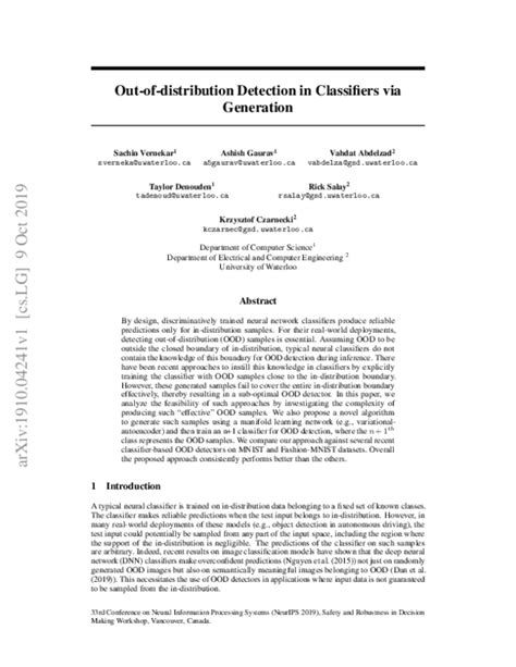 Pdf Out Of Distribution Detection In Classifiers Via Generation