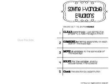 Solving Variable Equations Notes GSE Algebra Unit TPT