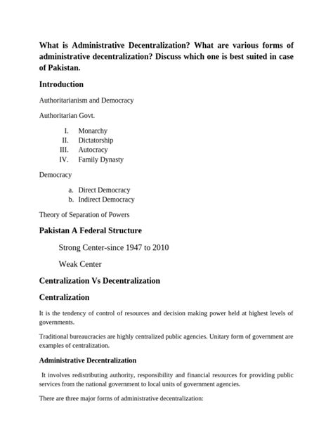 Administrative Decentralization Pdf Devolution Decentralization
