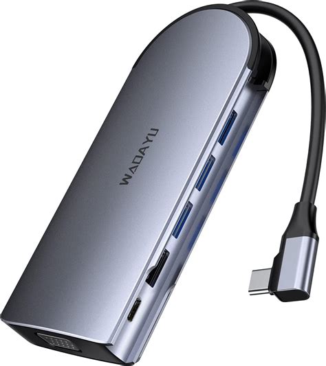 Wadayu 筆記型電腦擴充基座雙顯示器 10 合 1 Usb C 轉雙 Hdmi 4k、usb 3 0、vga、pd