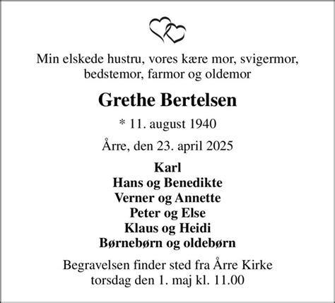 Grethe Bertelsen Dødsannoncer I Danmark