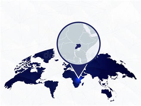 Uganda Detailed Map Highlighted On Blue Rounded World Map Stock Vector