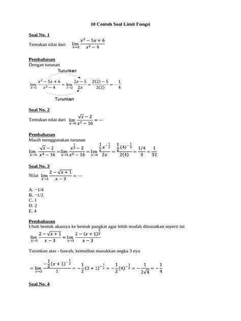 10 Contoh Soal Limit Fungsi Pdf