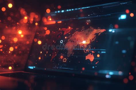 Global Network Data Visualization Futuristic Laptop Screen Displaying