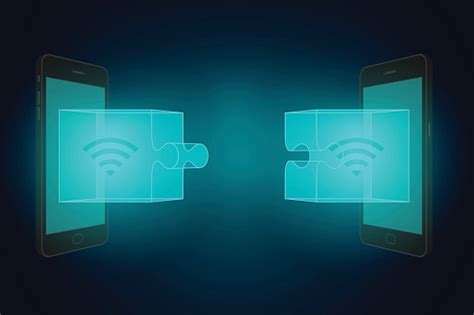 빛이 함께 직소 퍼즐 3d 및 Wifi 기호 설정 Wifi 분리 개념 아이디어 그림 고립 된 어두운 배경과 복사 공간에서에서 두
