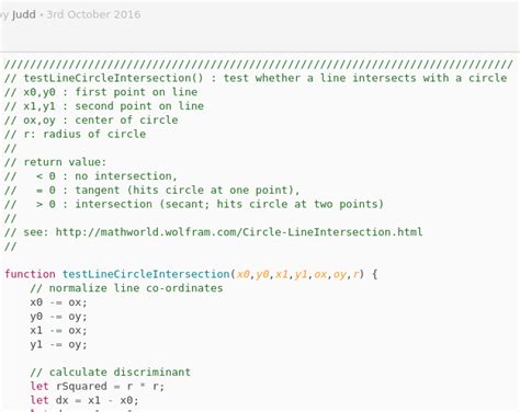 Test Intersection Of Line With Circle Codepad