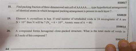 18 Find Packing Fraction Of Three Dimensional Unit Cell Of AAAAA Ty