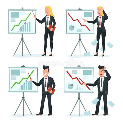 Businessman And Businesswoman Making Presentation Chart Graphic Stock Vector Illustration Of