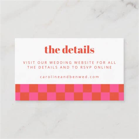 Bold Pink Red Checkerboard Wedding Website Qr Code Enclosure Card Zazzle