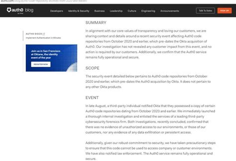 auth0 an authentication service provider and okta subsidiary hacked