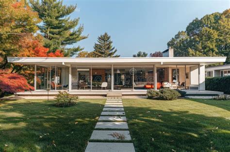 Midcentury Modern Glass House With Beautiful Landscaping Creating A