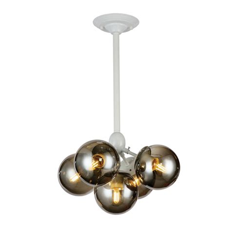 Люстра молекула подвесная на стержне с 5 черными стеклянными шарами под лампу Е27 Levistella