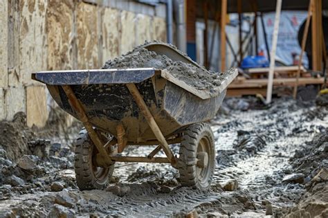 Dumper Wheelbarrow Used For Pouring Concrete On Construction Site Premium AI Generated Image