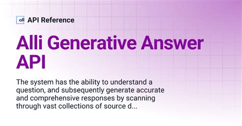 Alli Generative Answer API API Reference