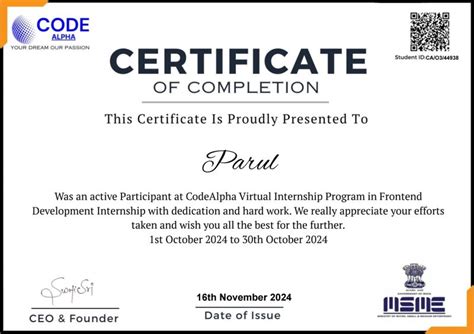 Parul Shukla On Linkedin During The One Month Internship At Code Alpha