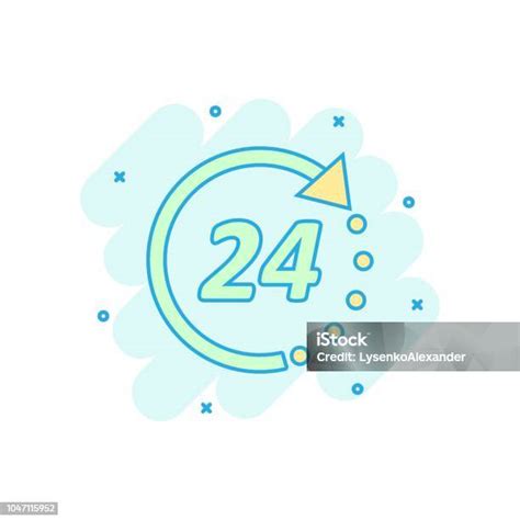漫畫風格的卡通色彩時間圖示24小時例證表意字元時鐘計時器標誌飛濺的業務概念向量圖形及更多24小時圖片 24小時 24小時營業 24號