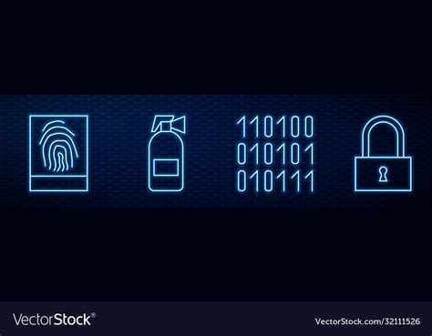 Set Line Binary Code Fingerprint Fire Royalty Free Vector