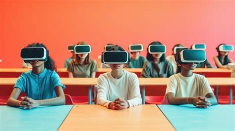 Students Attending Virtual Classes With Vr Headsets In A Digital