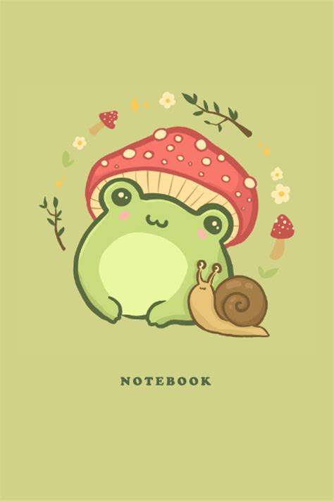 Notebook Cute Frog With Mushroom Hat Lined Journal Kawaii Cottagecore
