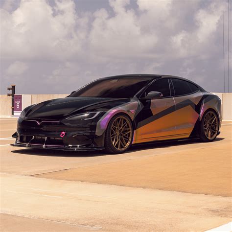 Tesla Model S Plaid Vossen Hf 7 Satin Bronze
