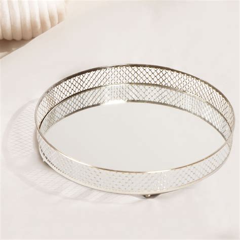 Ohs Round Metal Mirrored Tray Silver