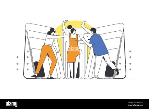 Developers Team Web Concept In Flat Outline Design With Characters Man