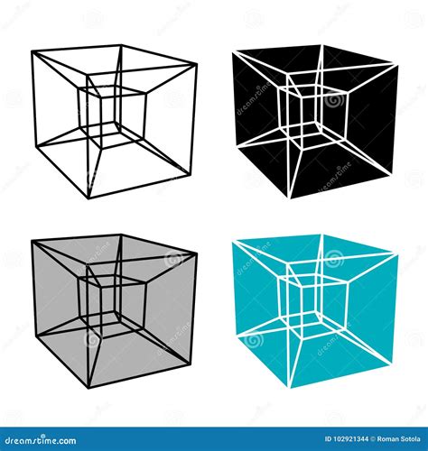 4 Dimensional Hypercube Tesseract Rotating In Outer Space And Stars Abstract Background