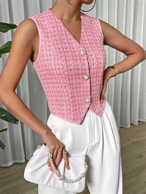 Shein Privé Colete Blazer Botão Frontal Shein Brasil