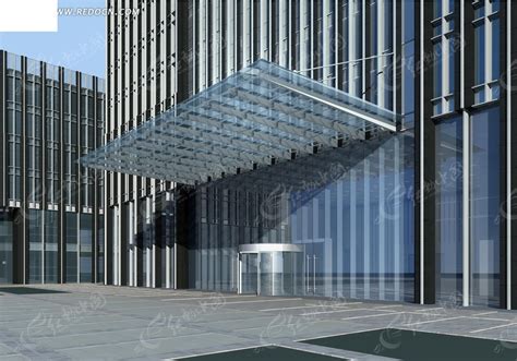 建筑效果图银色的大楼大门外观psd素材免费下载 红动中国