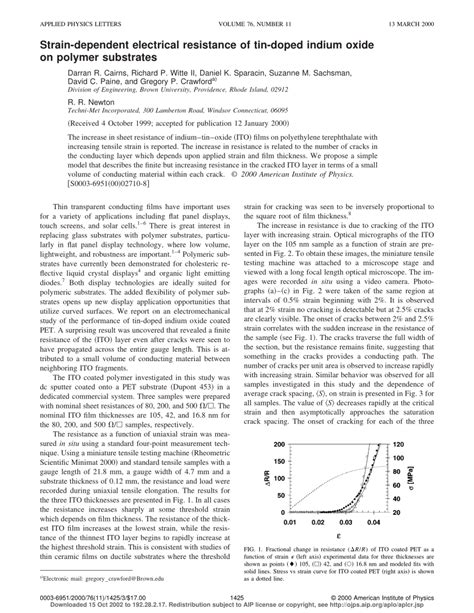 Pdf Strain Dependent Electrical Resistance Of Tin Doped Indium Oxide