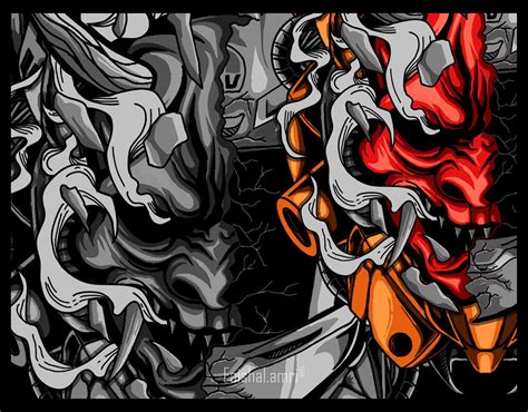 Oni Rider On Behance Texture Graphic Design Album Art Design Japan Art