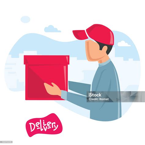 손에 상자를 들고 제복을 입은 젊은 남성 택배 남자에 대한 스톡 벡터 아트 및 기타 이미지 남자 도시 도시 경관 Istock
