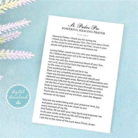 Padre Pio Healing Prayer Printable Card Instant Download The Most