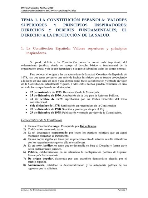 01 Tema 1 La Constitución Española Pdf Constitución Cortes