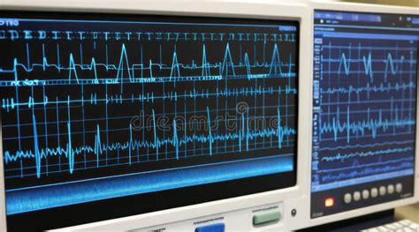 Medical Monitors Displaying Blue Waveforms And Data Patterns Stock Illustration Illustration