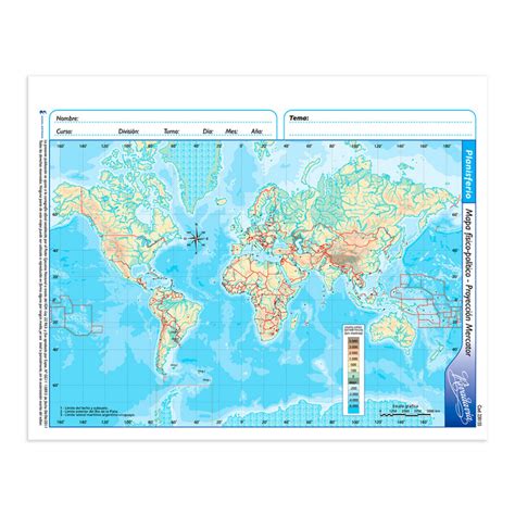 Mapa Planisferio físico político Rivadavia Nº3 block de 40 mapas